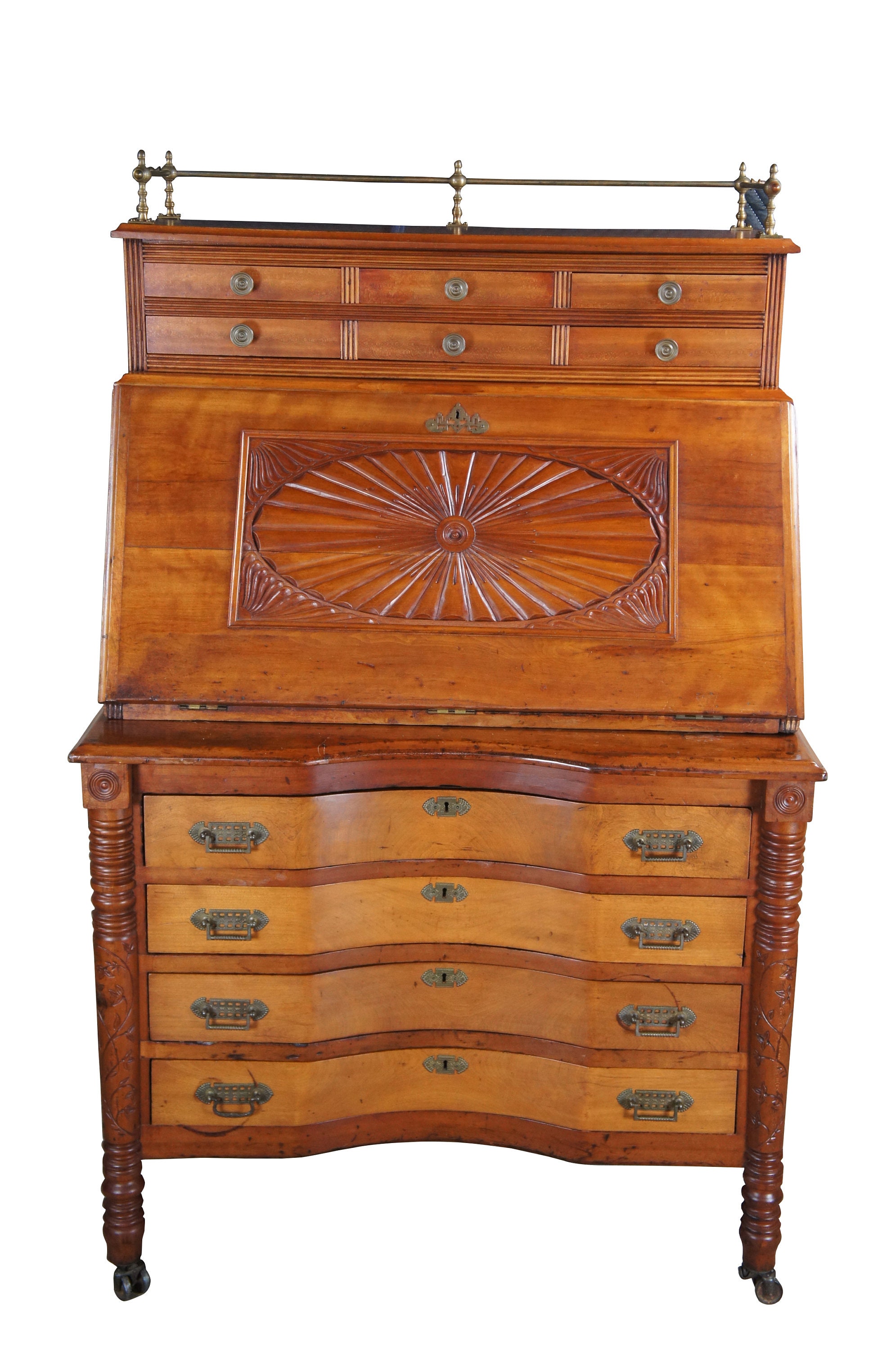 Antique Victorian Eastlake Cherry Drop Front Secretary Writing Desk 61 Etsy