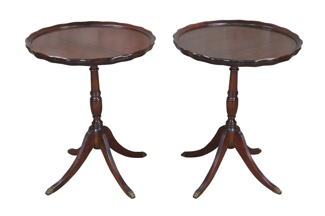 2 Antique Duncan Phyfe Mahogany Pie Crust Pedestal Side Tables Stands ...