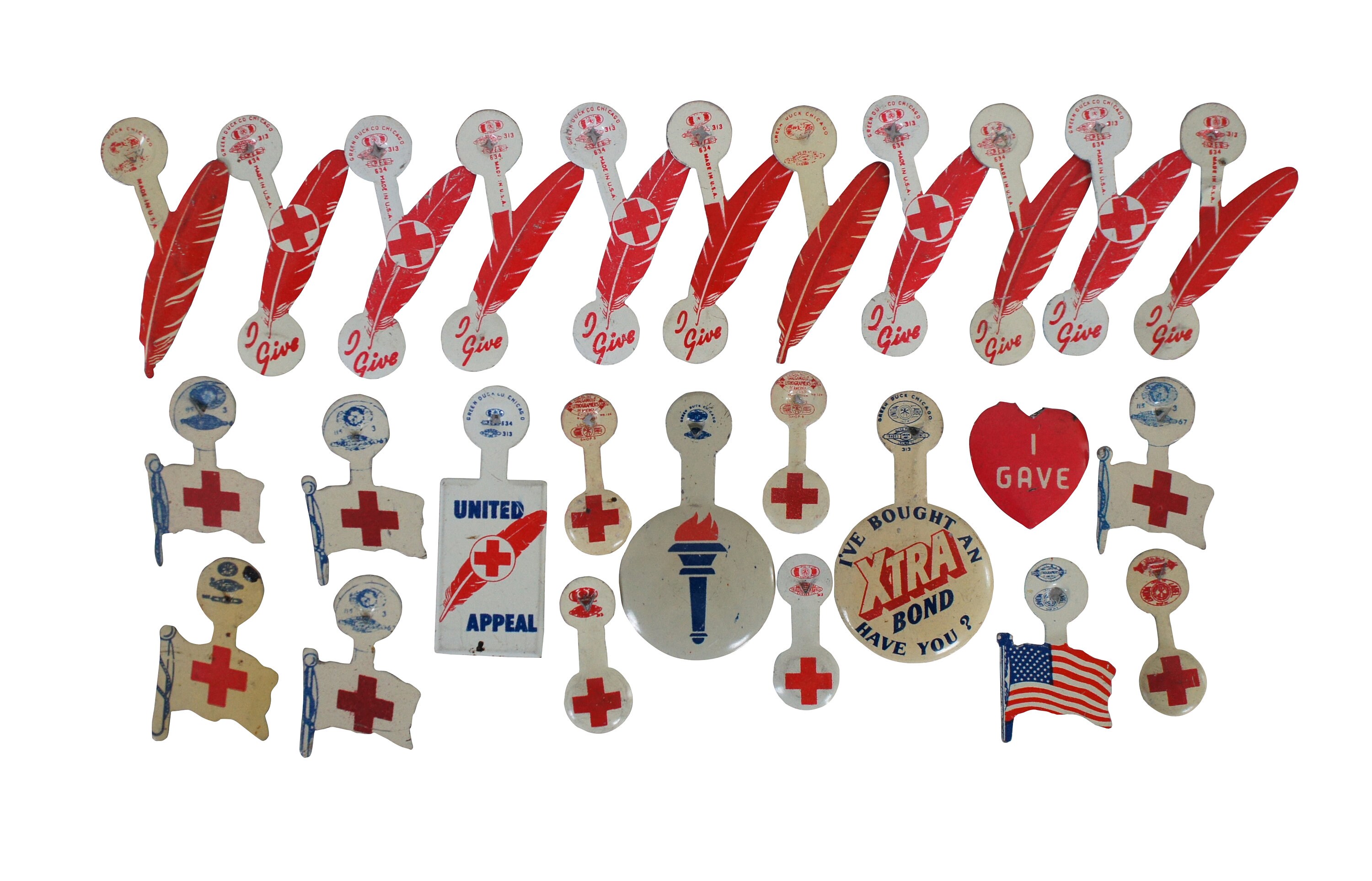 40 WWI & WWII First Aid Pins Tabs Red Cross Blood Donation Liberty Bond ...