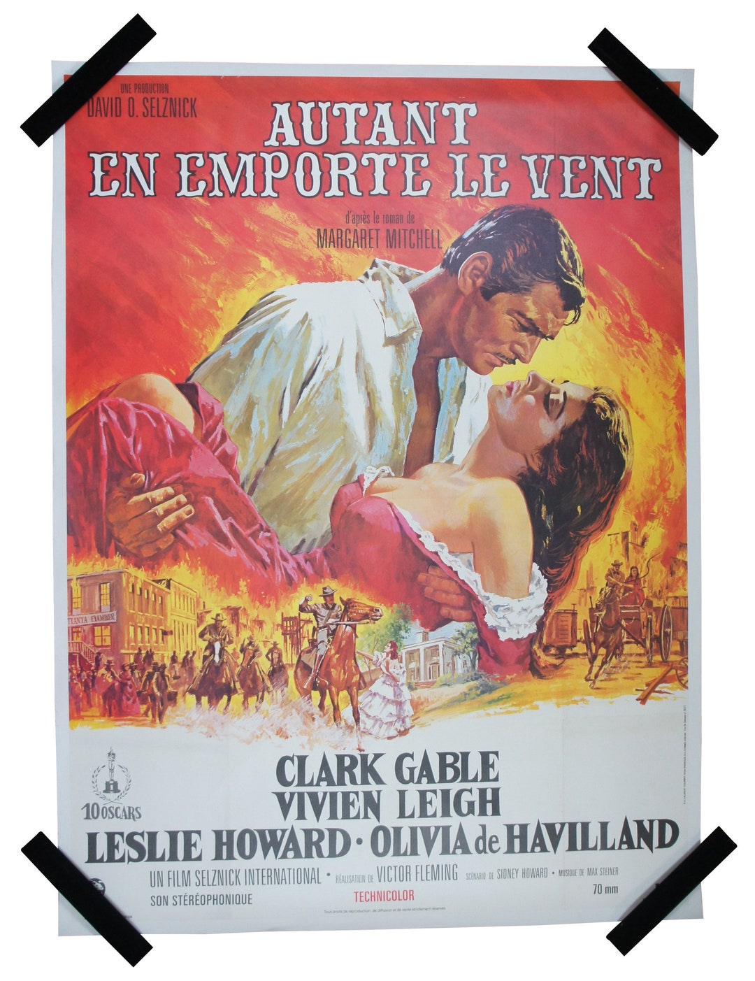 Original 1970s French Gone W the Wind One Sheet Movie Poster Gable ...