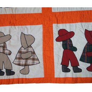 Antique Applique Sunbonnet Dutch Boy & Girl Quilt Blanket Bedspread ...