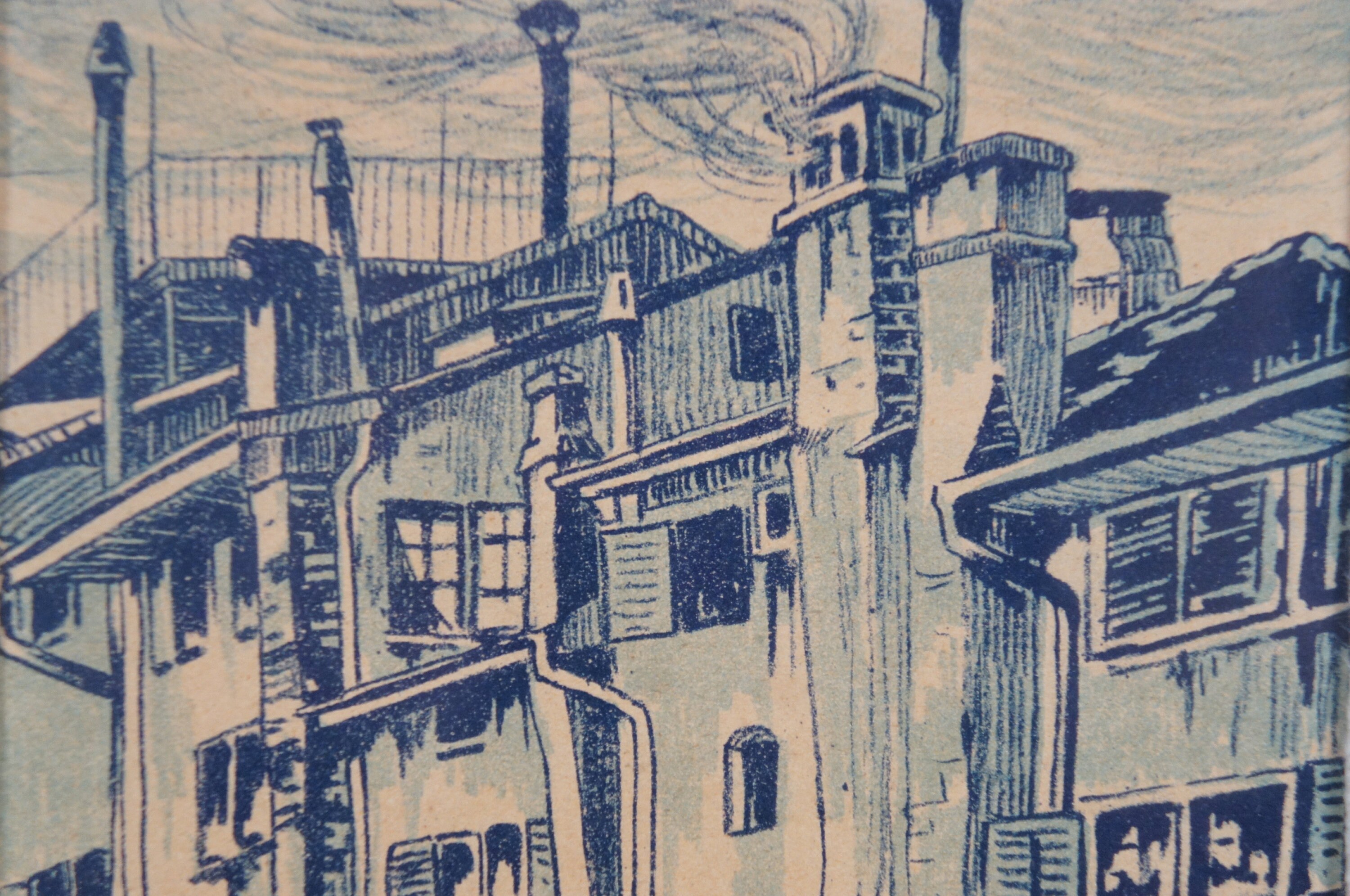 Vintage German Cats on Roofs Cityscape Lithograph Print 13" - Etsy