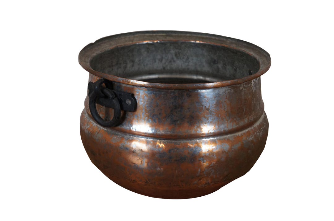 Vintage Turkish Hammered Copper Cauldron Cook Pot W Iron Handles 12" - Etsy