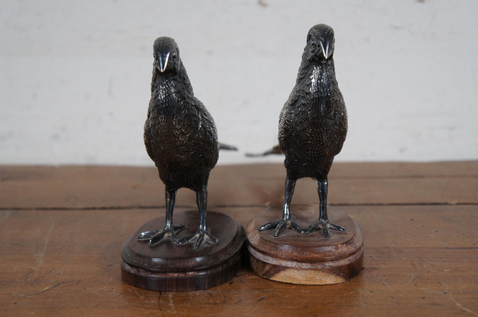 Vintage SP Collection Silver Plate Pheasant Bird Figurine Bookends Wood ...