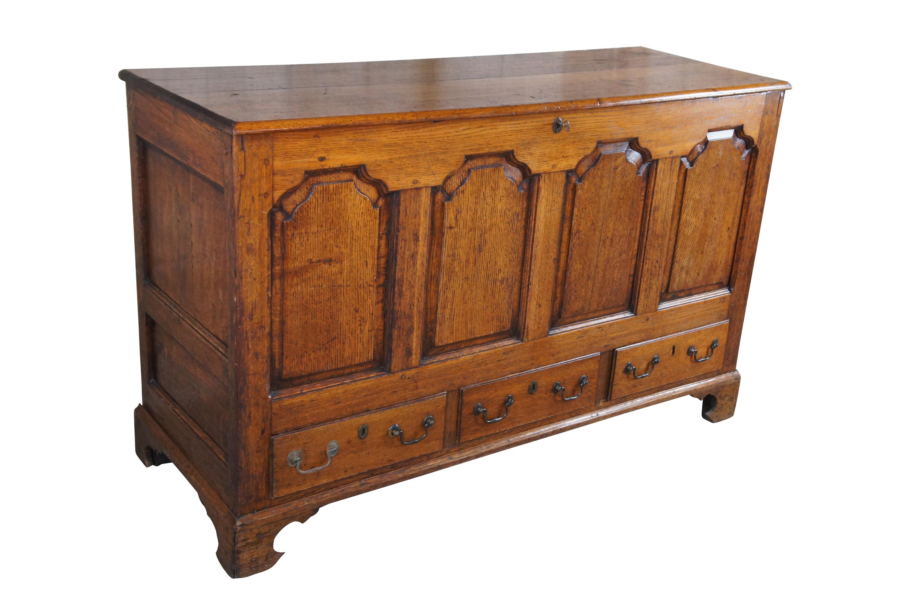 Antique 18th C. English Georgian Quartersawn Oak Mule Dowry Chest Trunk ...