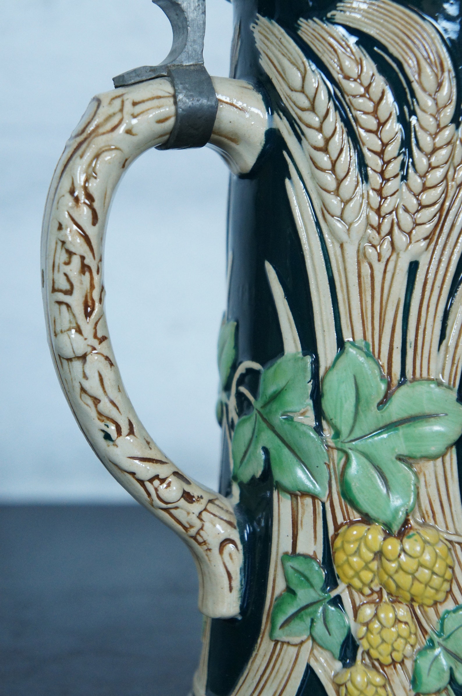 Vintage Gesetzlich Geschutzt Ceramic Lidded Beer Stein Barley & Figures ...