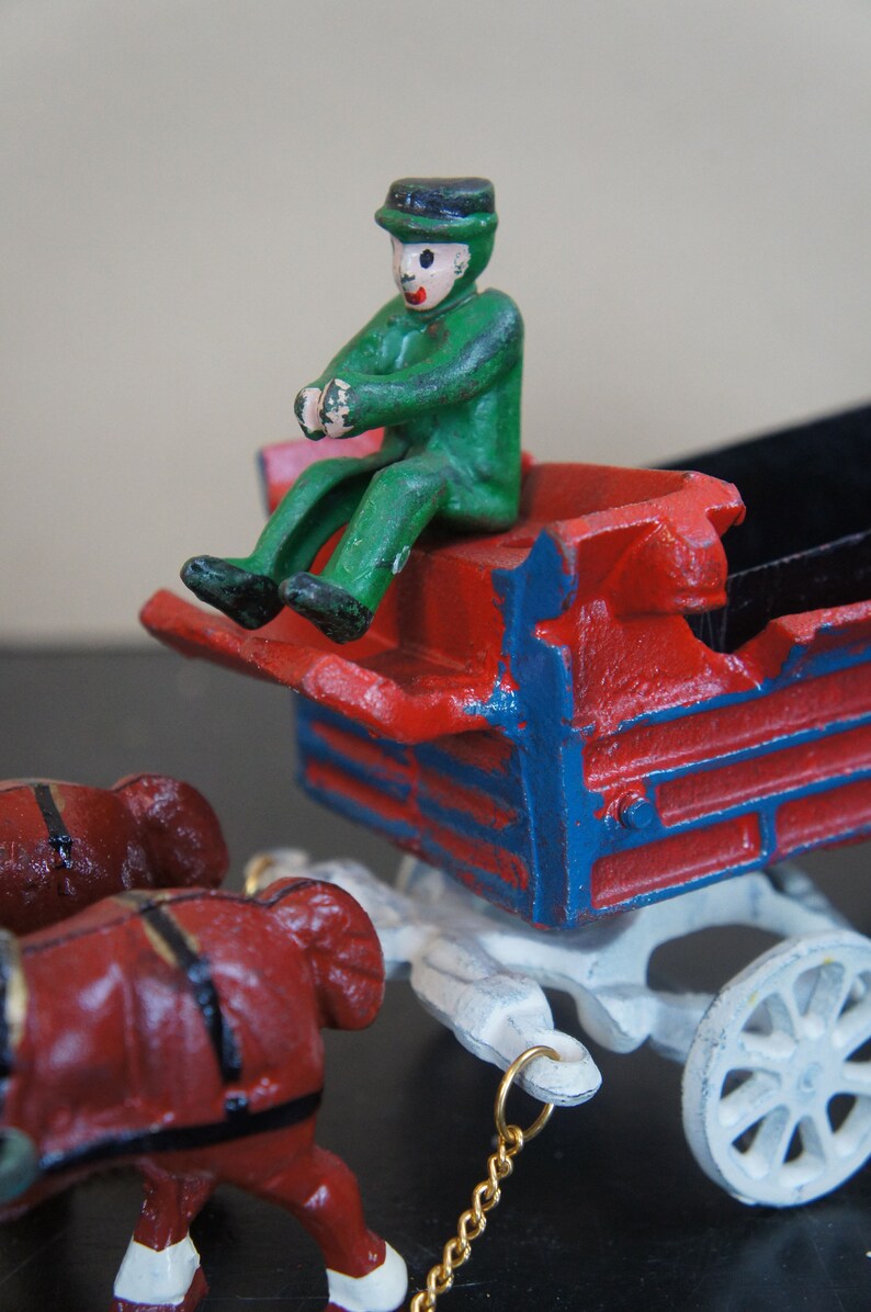 Antique Cast Iron Horse Blue Red Beer Wagon Toy Driver & | Etsy