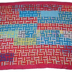 Vintage Hand Stitched Patchwork Quilt Red & Blue Full Size Bedspread ...