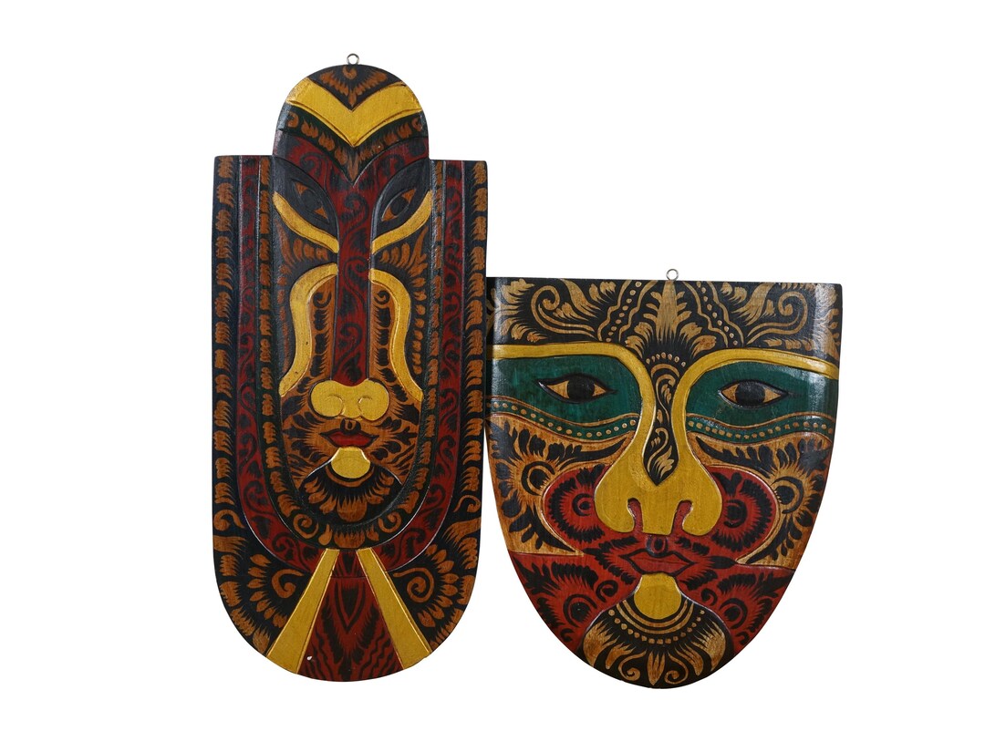 2 Tribal African Folk Art Hand Painted Wall Hanging Masks Pair 18" - Etsy