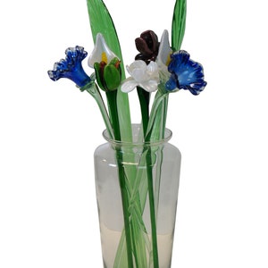10pc Italian Murano Art Glass Long Stem Flower Bouquet Leaves & Vase 23 ...