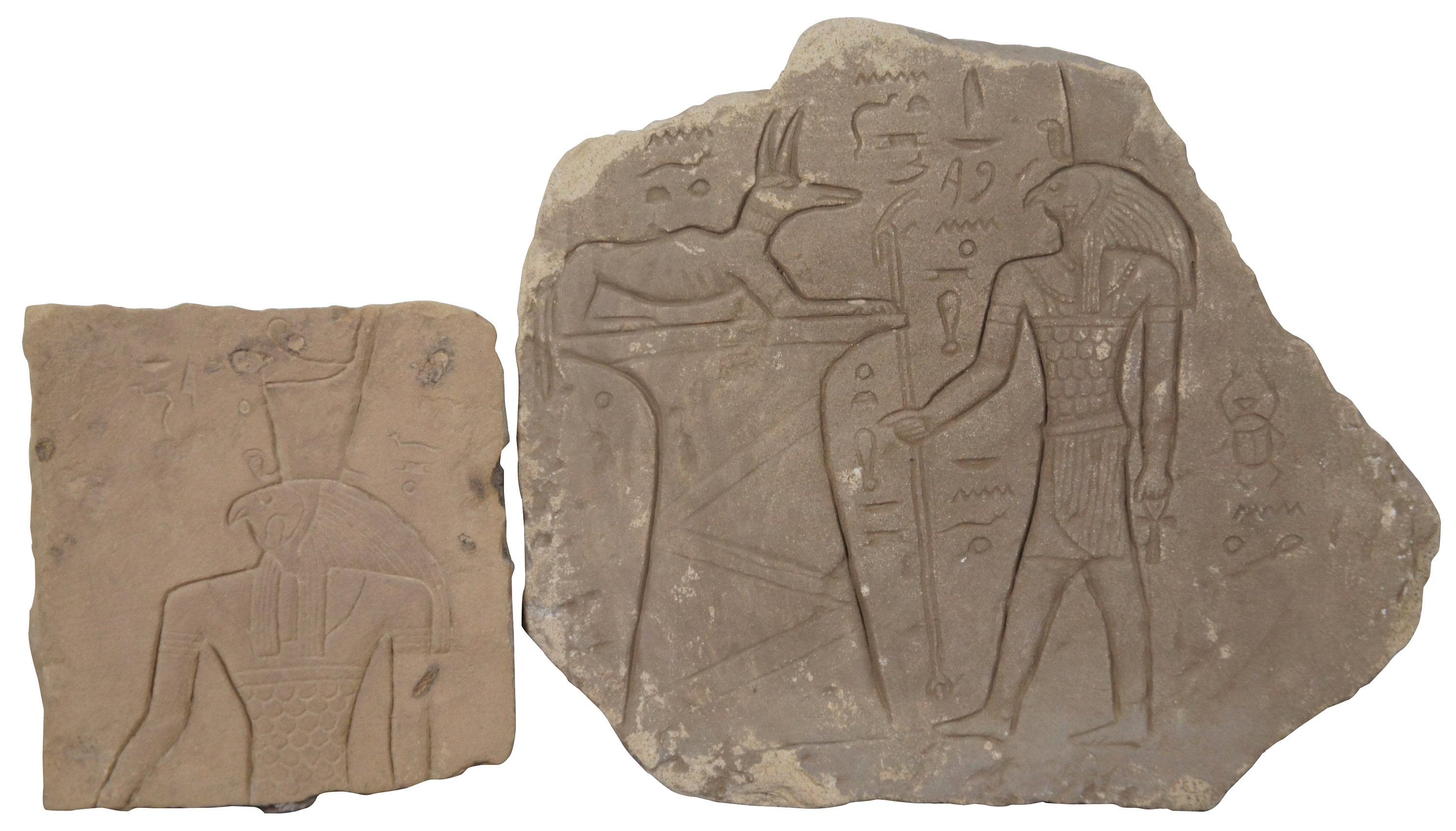 2 Ancient Egyptian Carved Stone Hieroglyph Tablet Slabs Horus Jackal ...