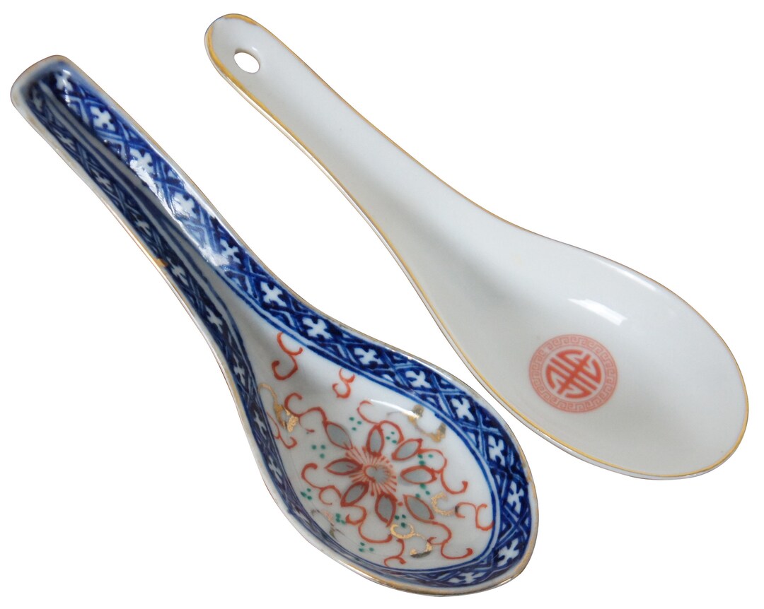2 Asian Porcelain Great China & Linglong Rice Grain Soup Spoons 6" - Etsy
