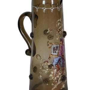 Antique German Brown Glass Hobnail Enameled Heraldic Water Pitcher 13 ...