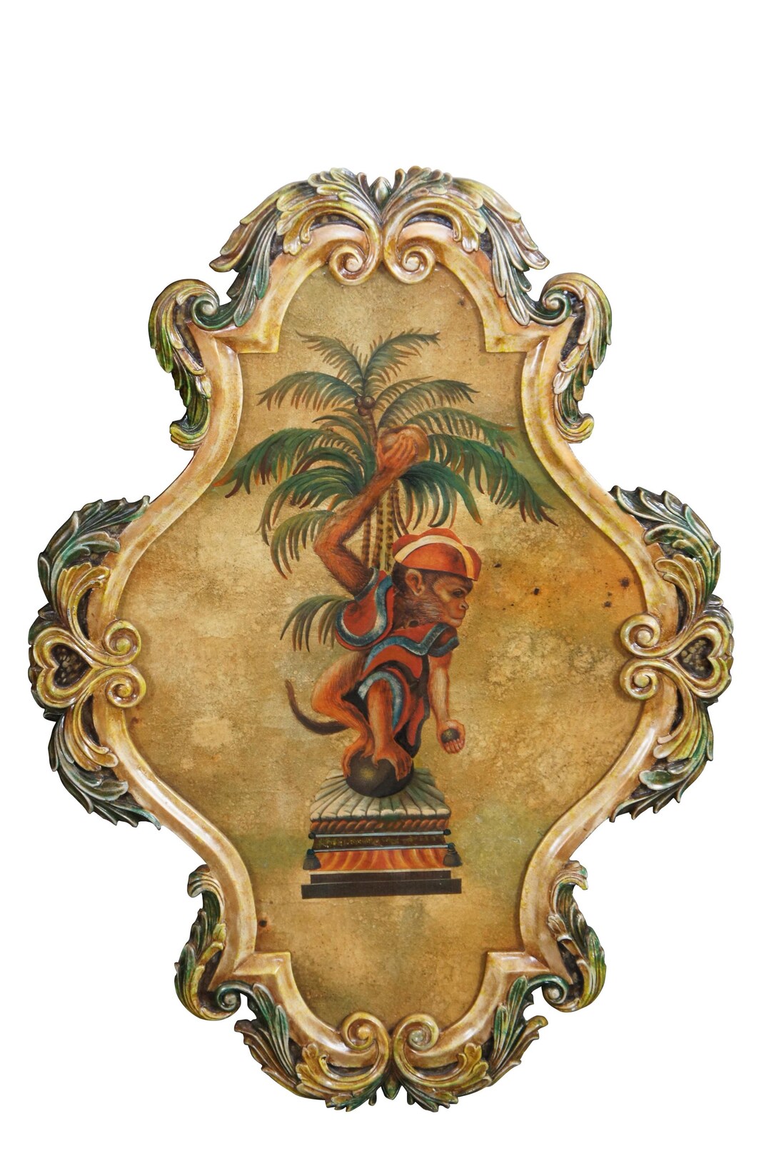 Italian Florentine Monkey Palm Tree Coconuts Wall Medallion Plaque 37 ...