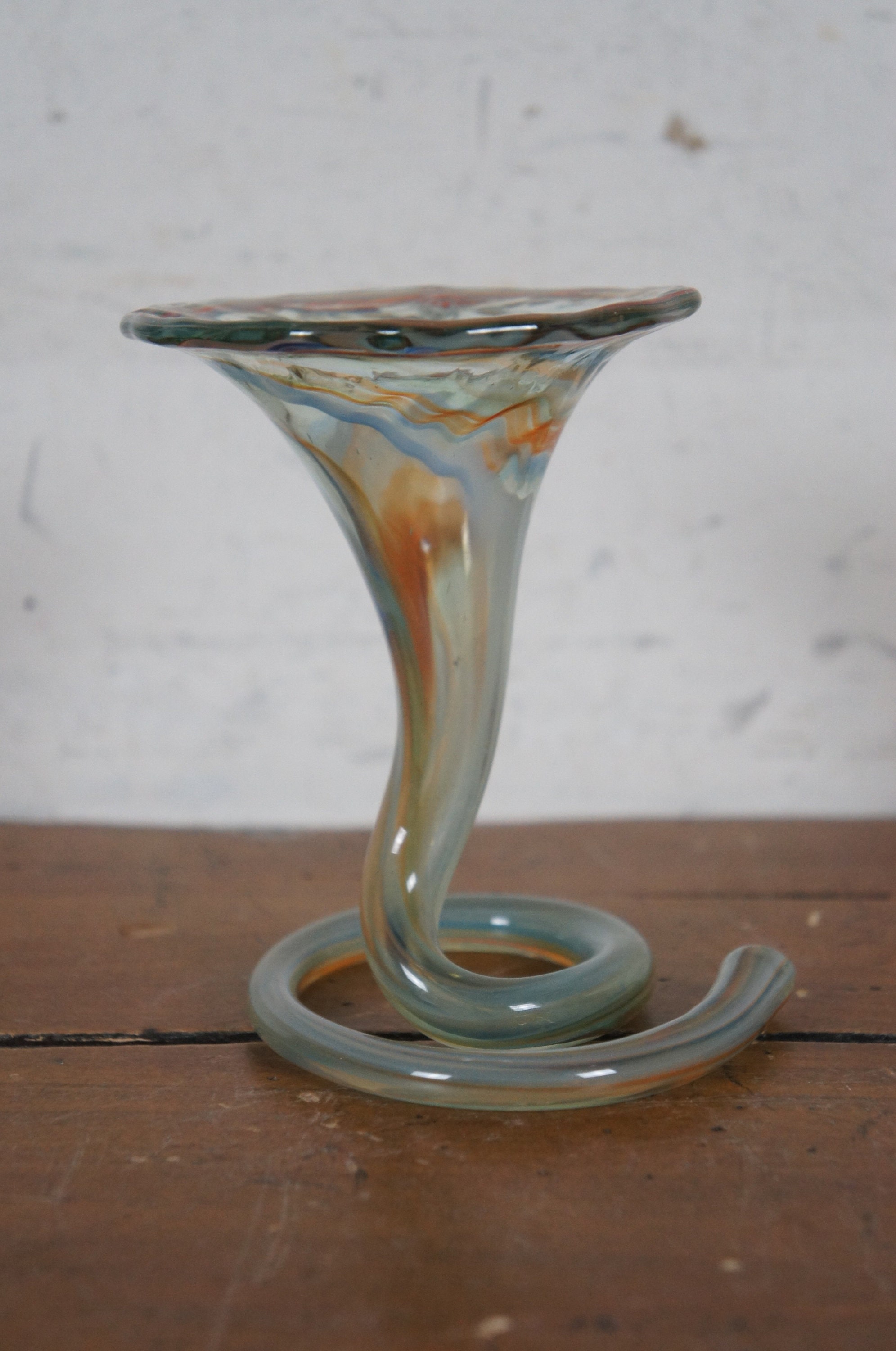 Vintage Hand Blown Art Glass Trumpet Tulip Coil Bud Vase 5" - Etsy