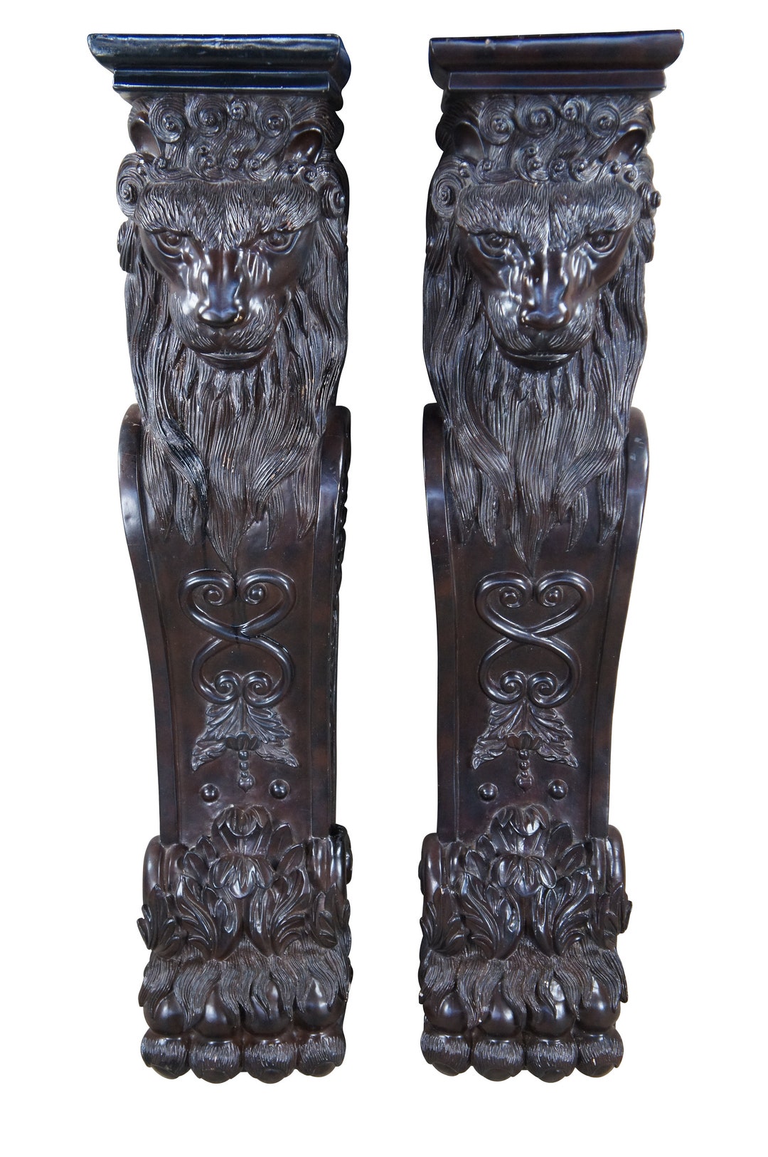 2 Vintage Architectural Lion Head Corbels Columns Pillars Sculpture ...