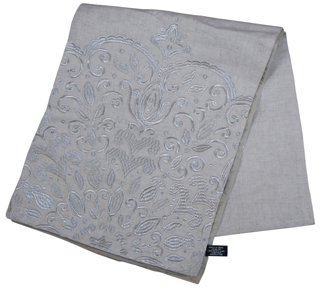Tahari Home Floral Embroidered Table Cloth Runner Linen Viscose 70" - Etsy