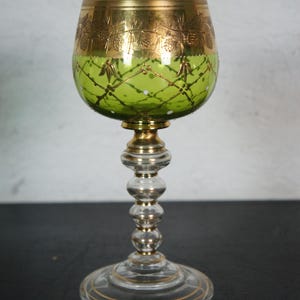 2 Vintage Czech Moser Bohemian Art Glass Gilt Bar Wine Drinking Goblets ...