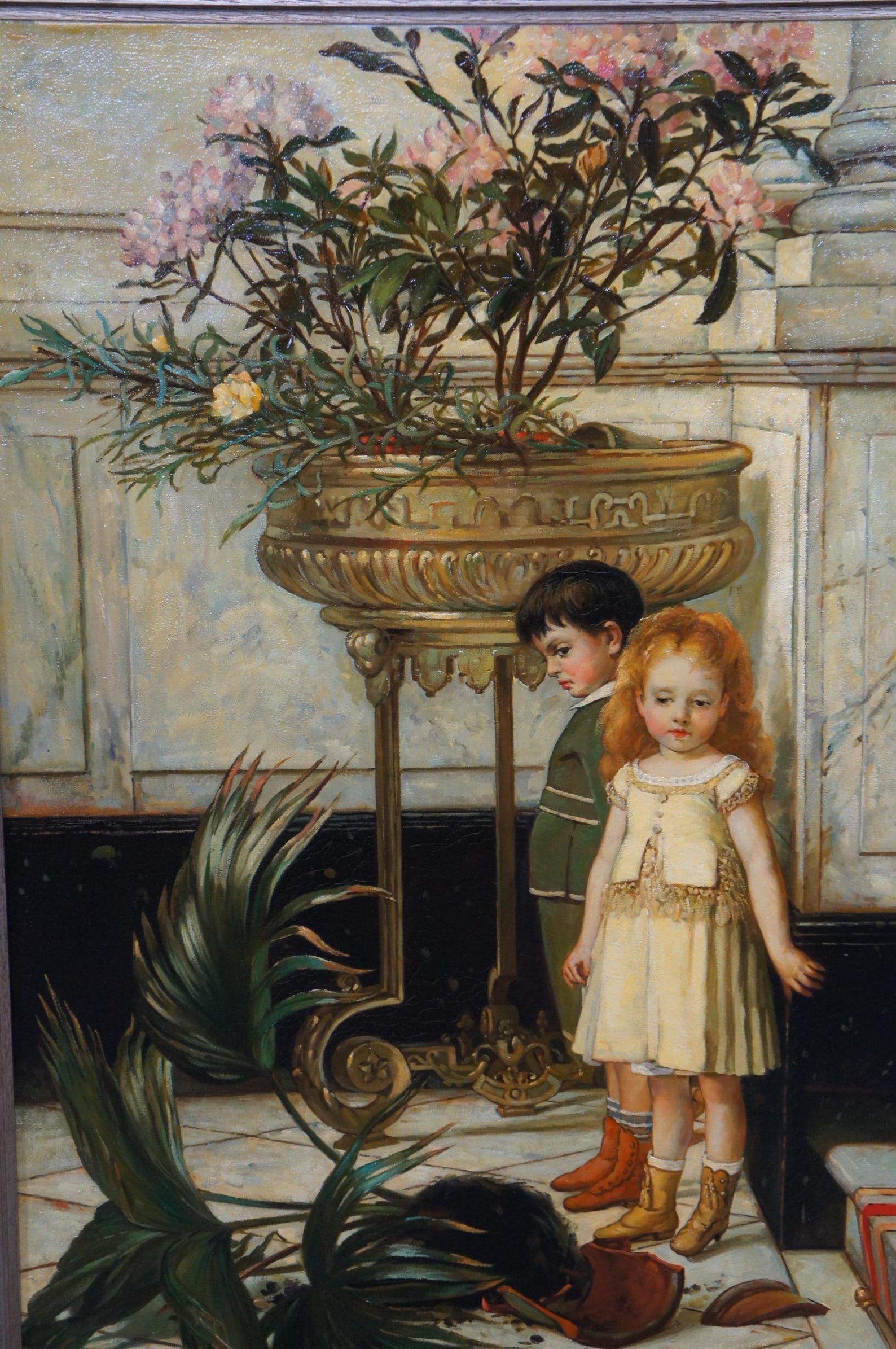 Jan C. Verhas 'the Broken Flower Pot' Painting Children Flowers Framed ...