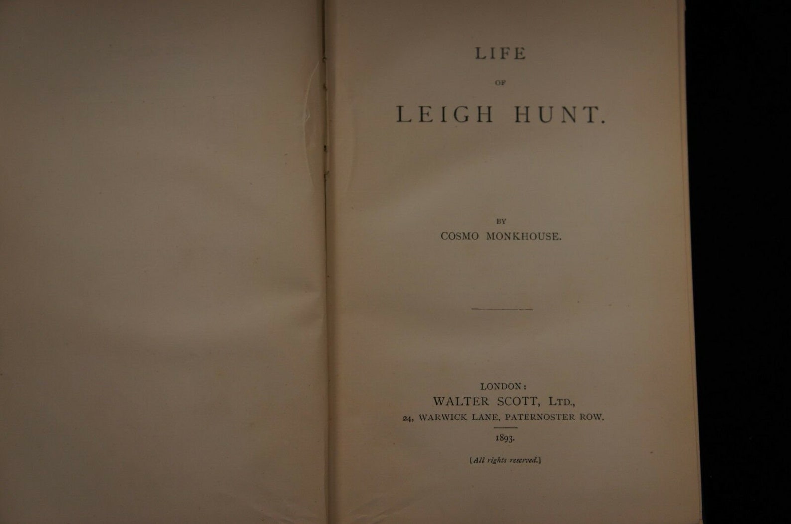 Life of Leigh Hunt by Cosmo Monkhouse 1893 Antique Book London Walter ...