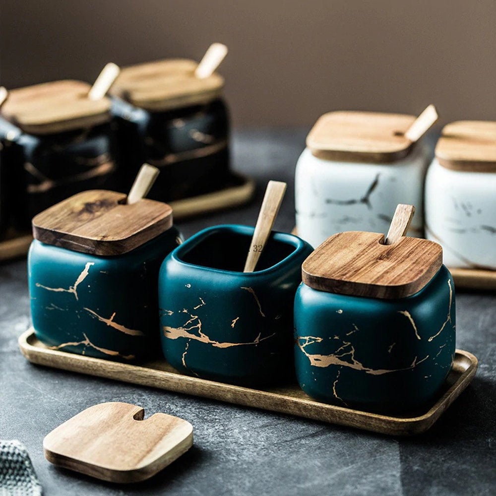 Ceramic Container Green Gold Marble 3pz Set - Etsy