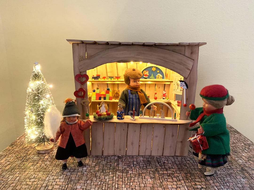 Miniature Christmas Market Stall With Lights, Toys, Candle Arch ...