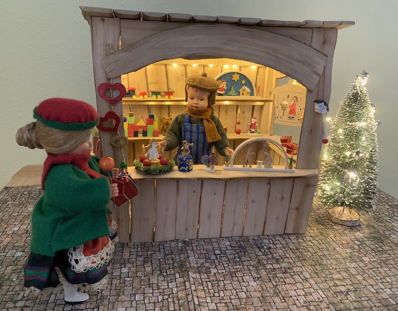 Miniature Christmas Market Stall With Lights, Toys, Candle Arch ...