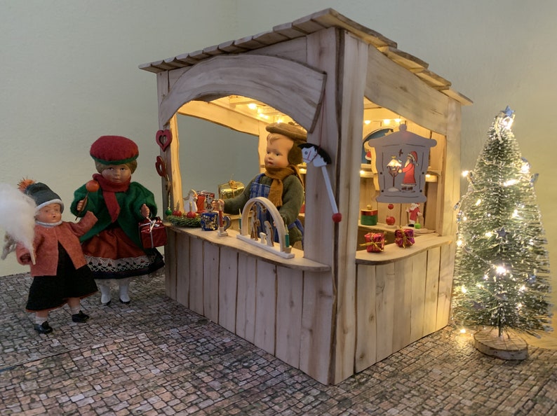 Miniature Christmas Market Stall With Lights, Toys, Candle Arch ...