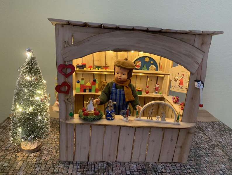 Miniature Christmas Market Stall With Lights, Toys, Candle Arch ...