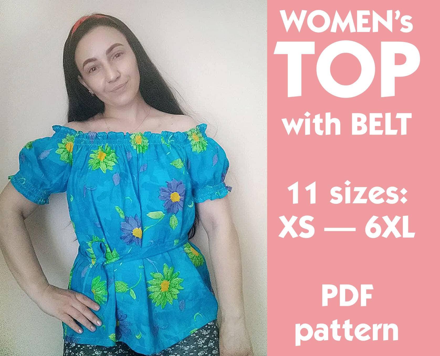Women off the Shoulder Top Sewing Pattern PDF Top With Belt Sewing ...