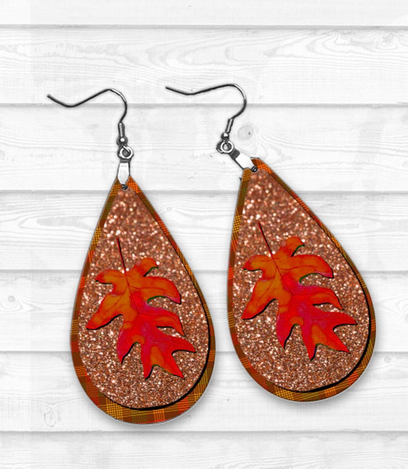 Fall Glitter Leaf Earring Designs Earring Sublimation Images - Etsy