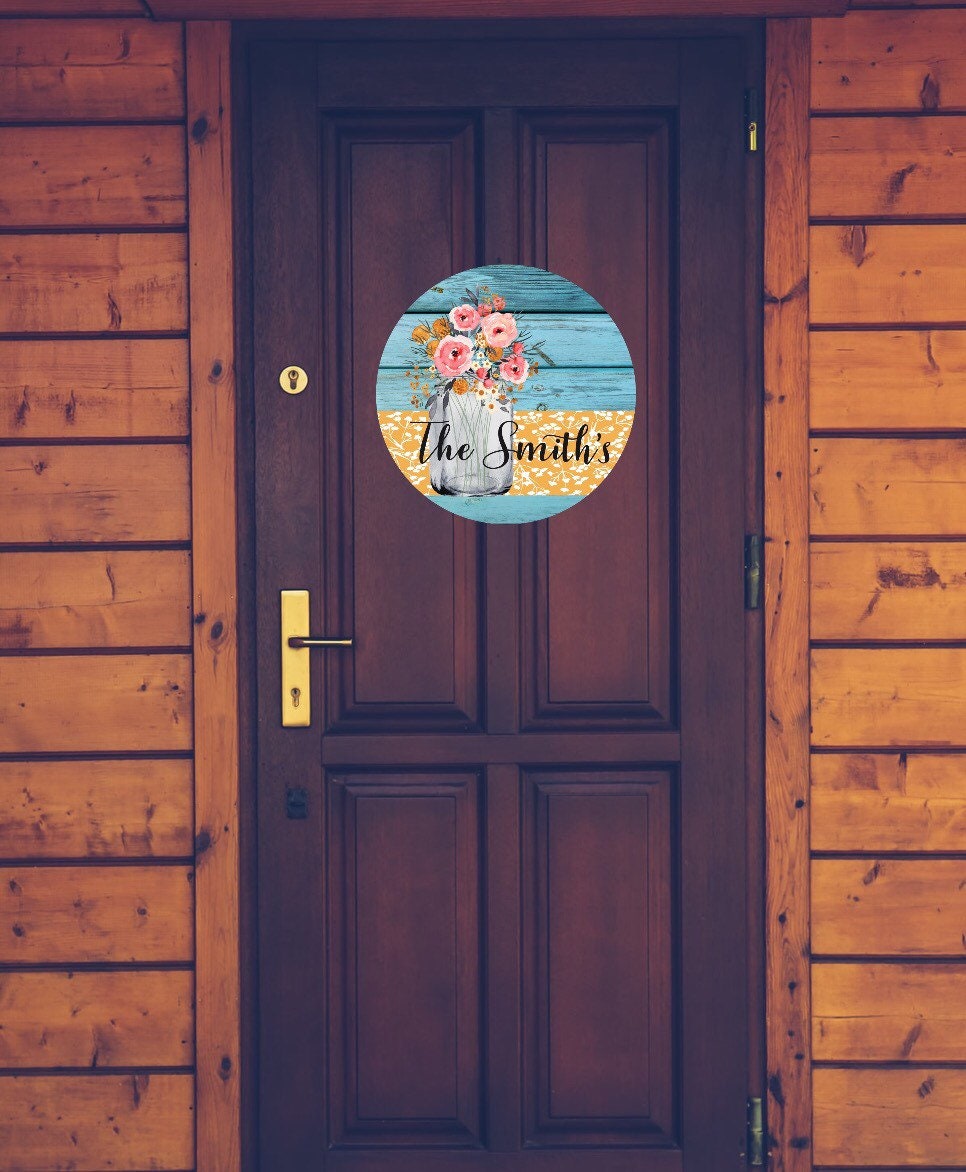 Blue Wood Flower Round Door Hanger Sublimation Door Spring | Etsy
