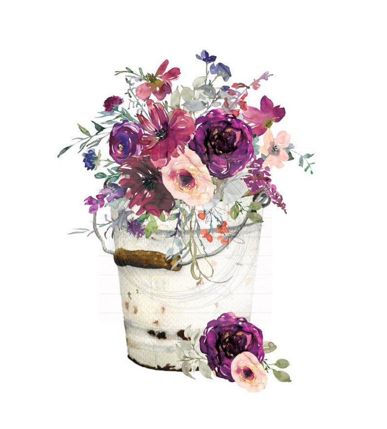 Purple Floral Pail Spring Sublimation Home Sublimation | Etsy