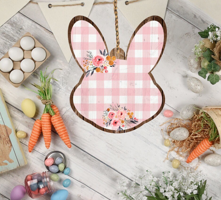 Pink Plaid Bunny Tag Png Easter Png Easter Sublimation | Etsy