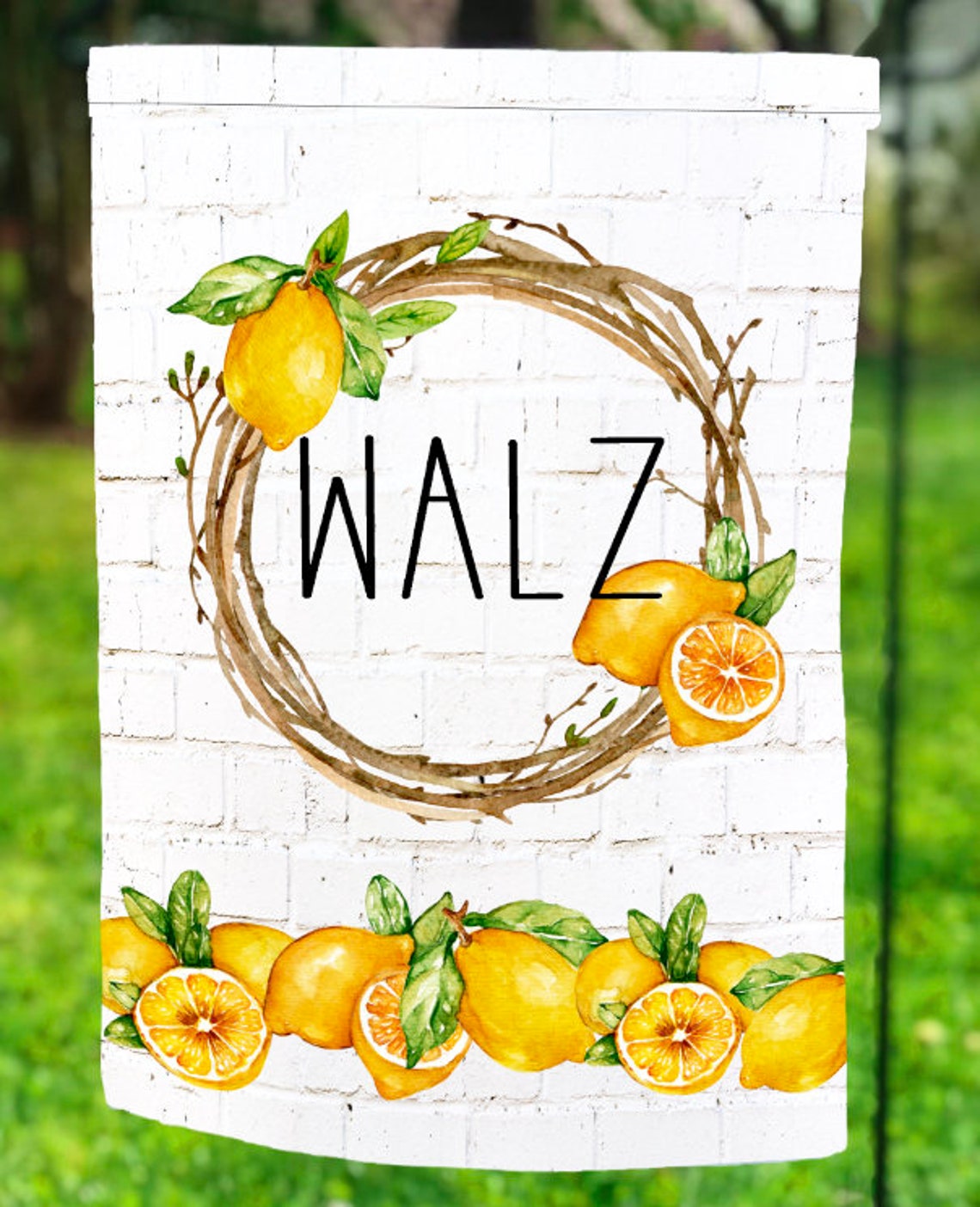 Lemon Wreath Garden Flag PNG, Spring Sublimation, Sublimation Designs ...