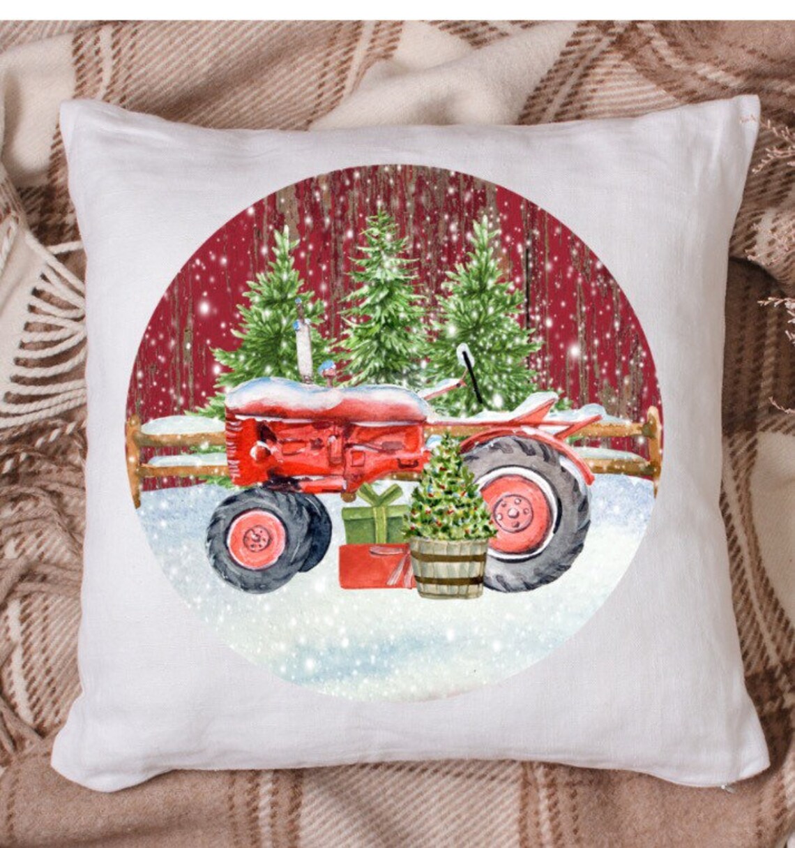 Red Tractor and Trees Christmas Png ' Christmas | Etsy