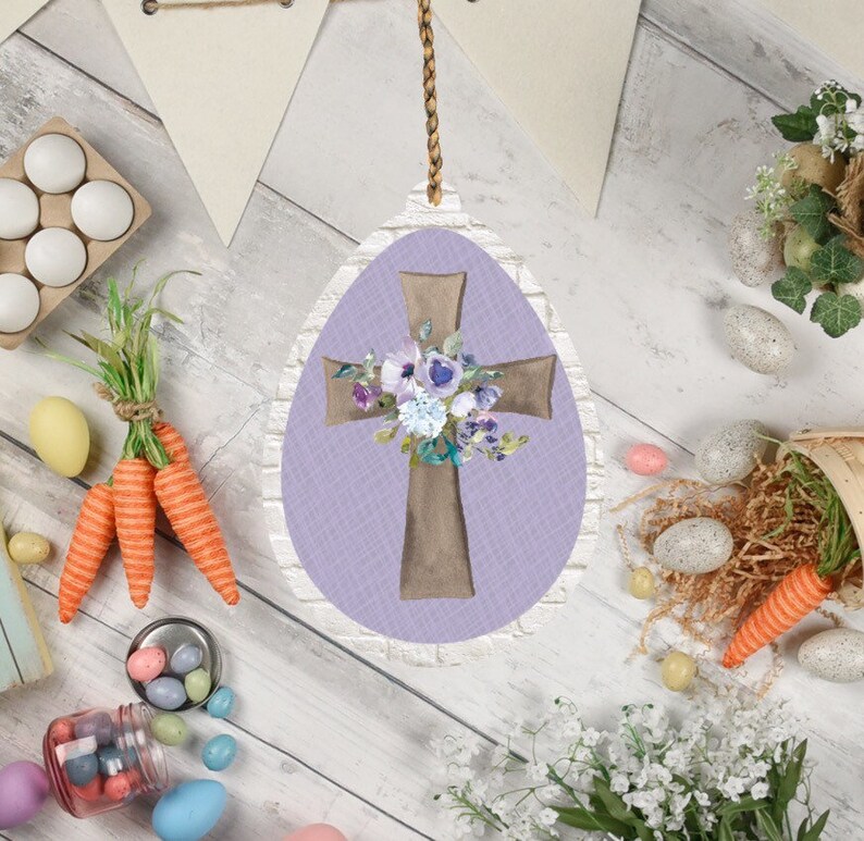 Purple Floral Cross Easter Egg Tag Png Easter Png Easter - Etsy