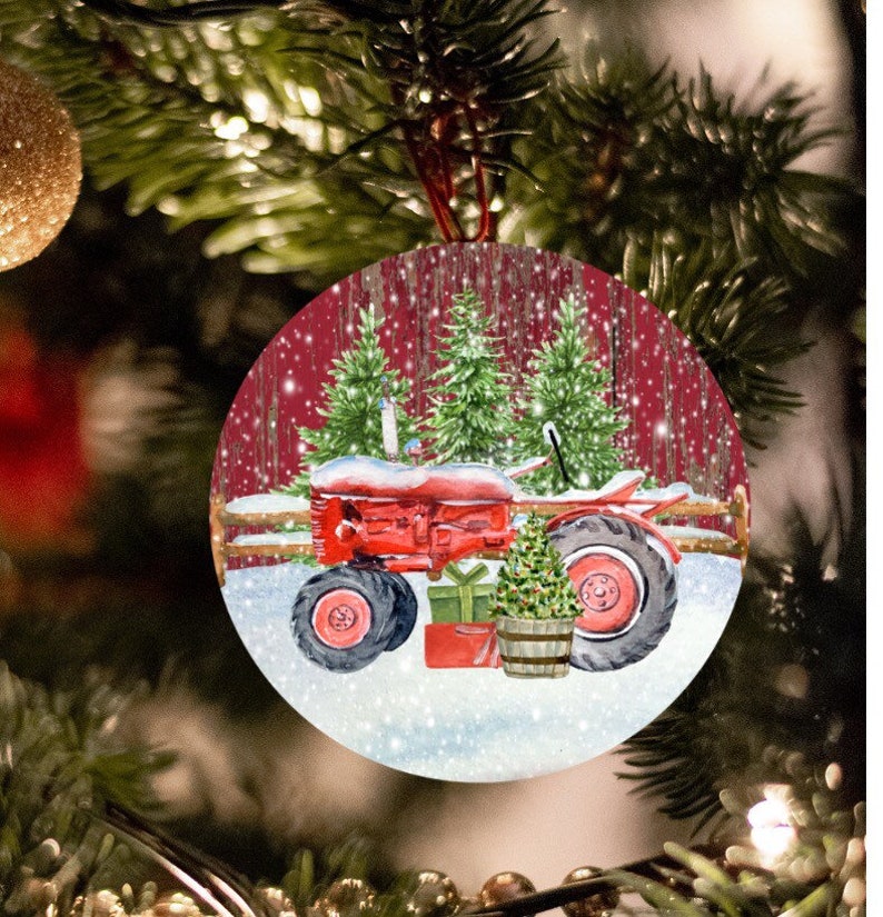 Red Tractor and Trees Christmas Png , Christmas Sublimation, Winter ...