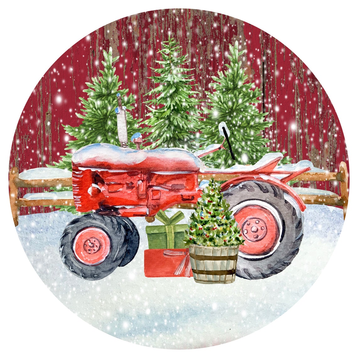 Red Tractor and Trees Christmas Png ' Christmas | Etsy