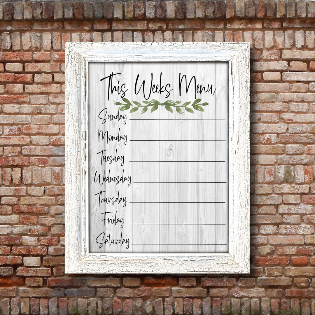 Weekly Menu Board, Dry Erase Menu PNG, 8x10.25 Inch Templates ...