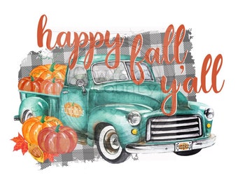 Blue Fall Truck Design Truck With Pumpkins Fall Sublimation | Etsy