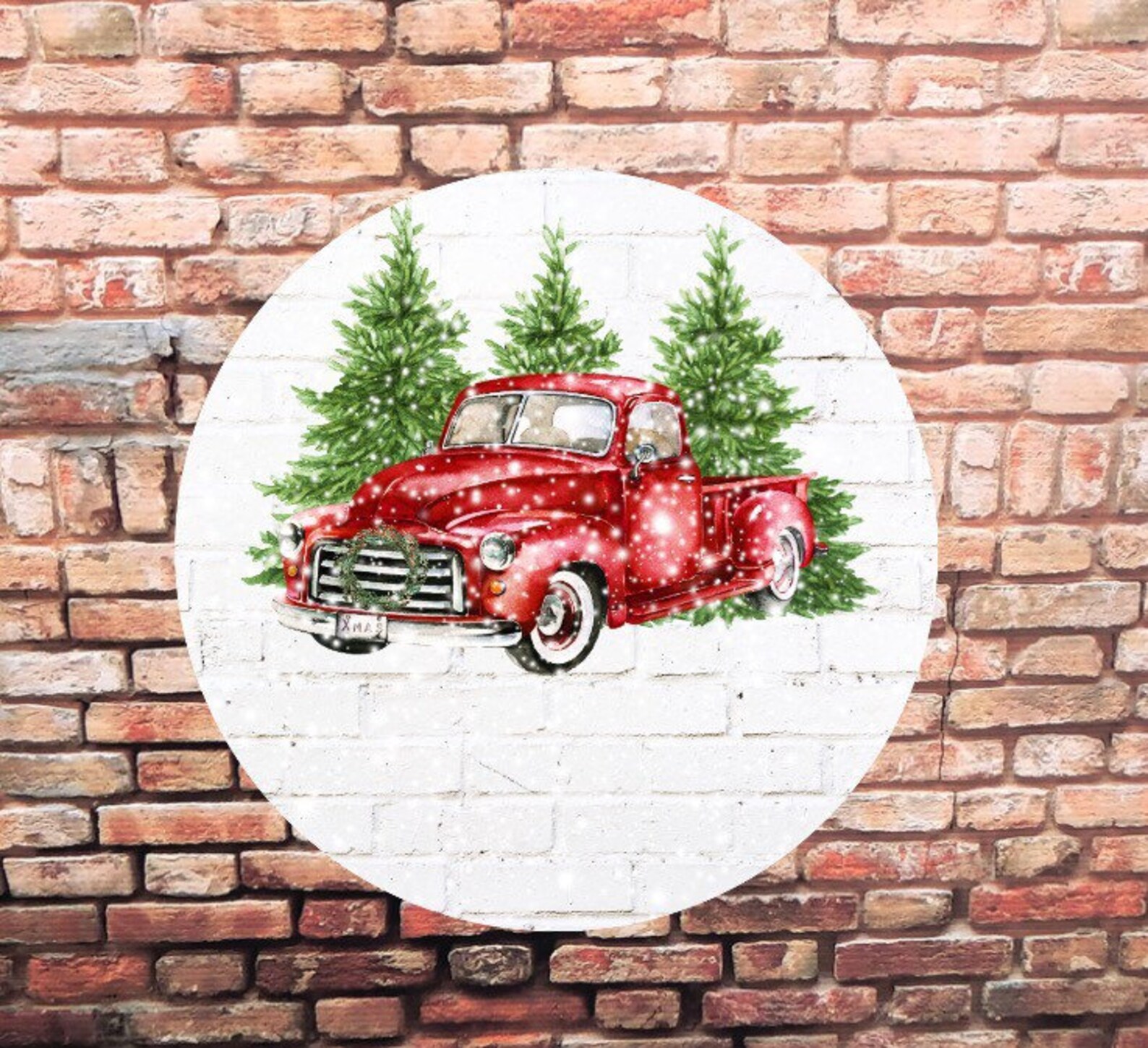 Red Truck and Tree Round Ornament, Ornament Designs, Christmas ...