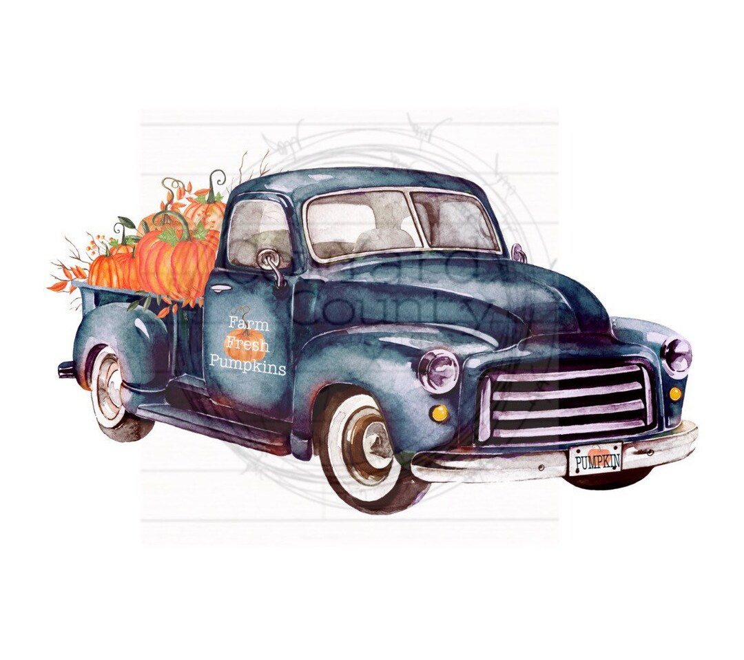 Blue Fall Truck Design, Truck With Pumpkins, Fall Sublimation, Fall ...