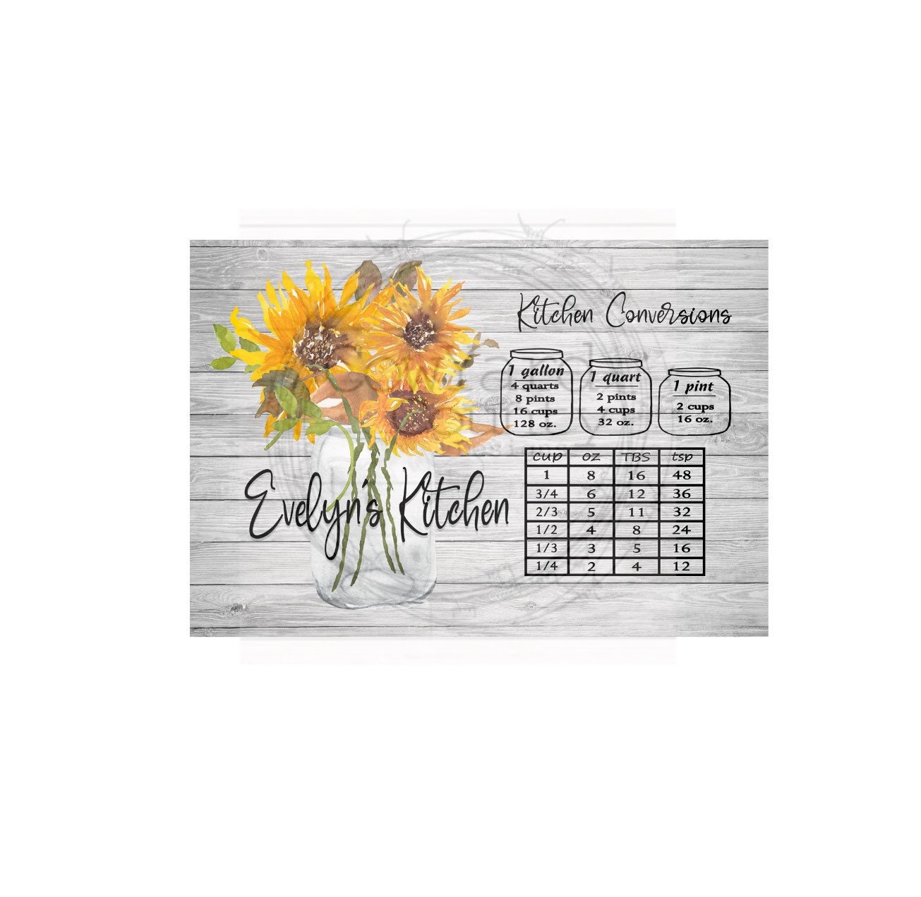 Sunflower Measurement Cutting Board Design, Kitchen Sublimation Images ...