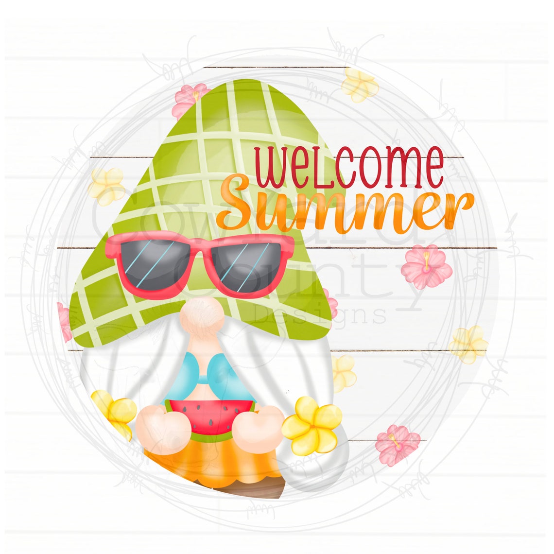 Summer Gnome Round Door Hanger Sublimation Designs Spring - Etsy