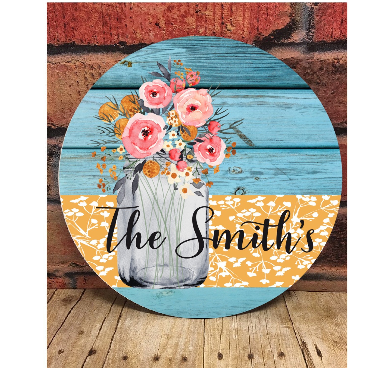 Blue Wood Flower Round Door Hanger Sublimation Door Spring | Etsy