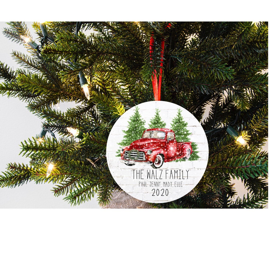 Red Truck and Tree Round Ornament, Ornament Designs, Christmas ...