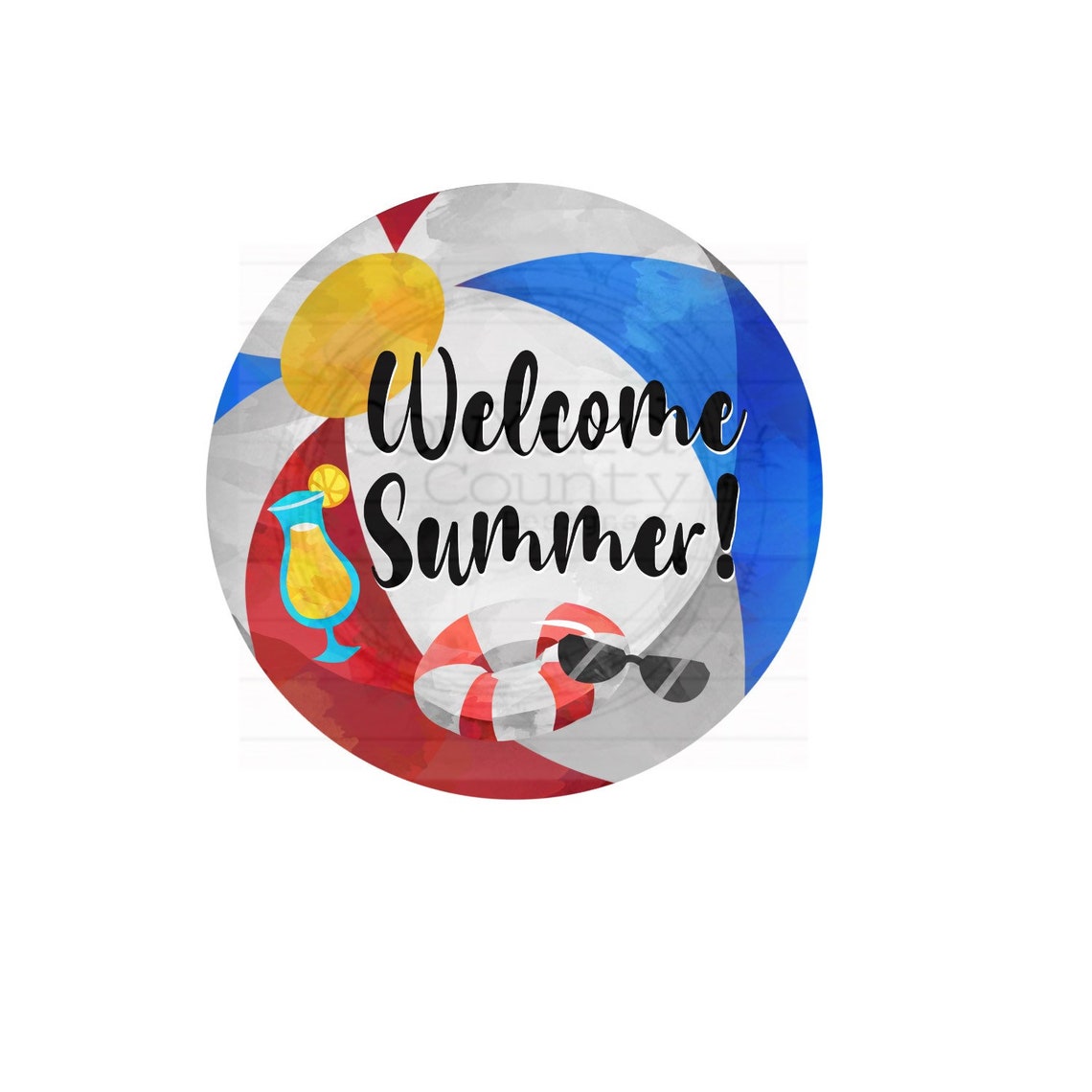 Welcome Summer Round Door Hanger Circle Designs Pool - Etsy