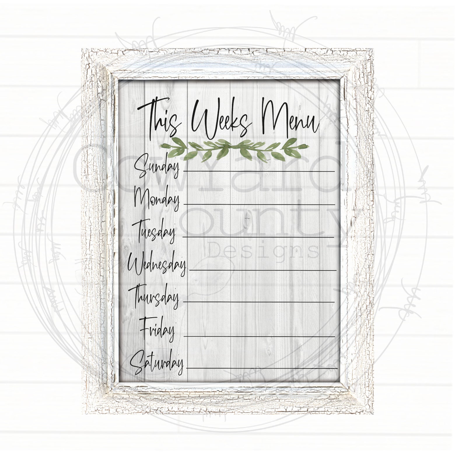 Weekly Menu Board Dry Erase Menu PNG 8x10.25 Inch Templates | Etsy