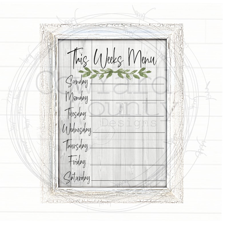 Weekly Menu Board Dry Erase Menu PNG 8x10.25 Inch Templates | Etsy